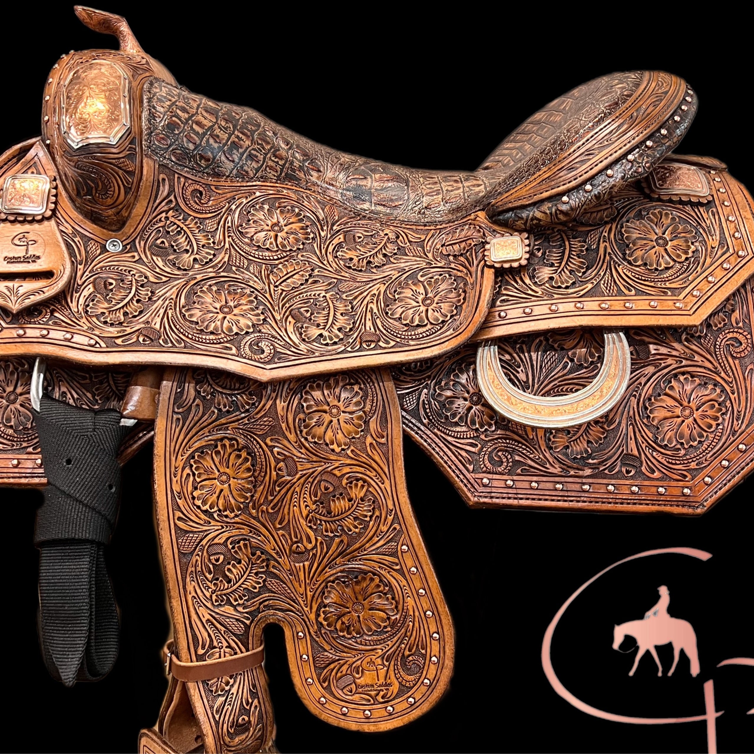 Antique with copper accents show saddle set | CP Custom Saddles